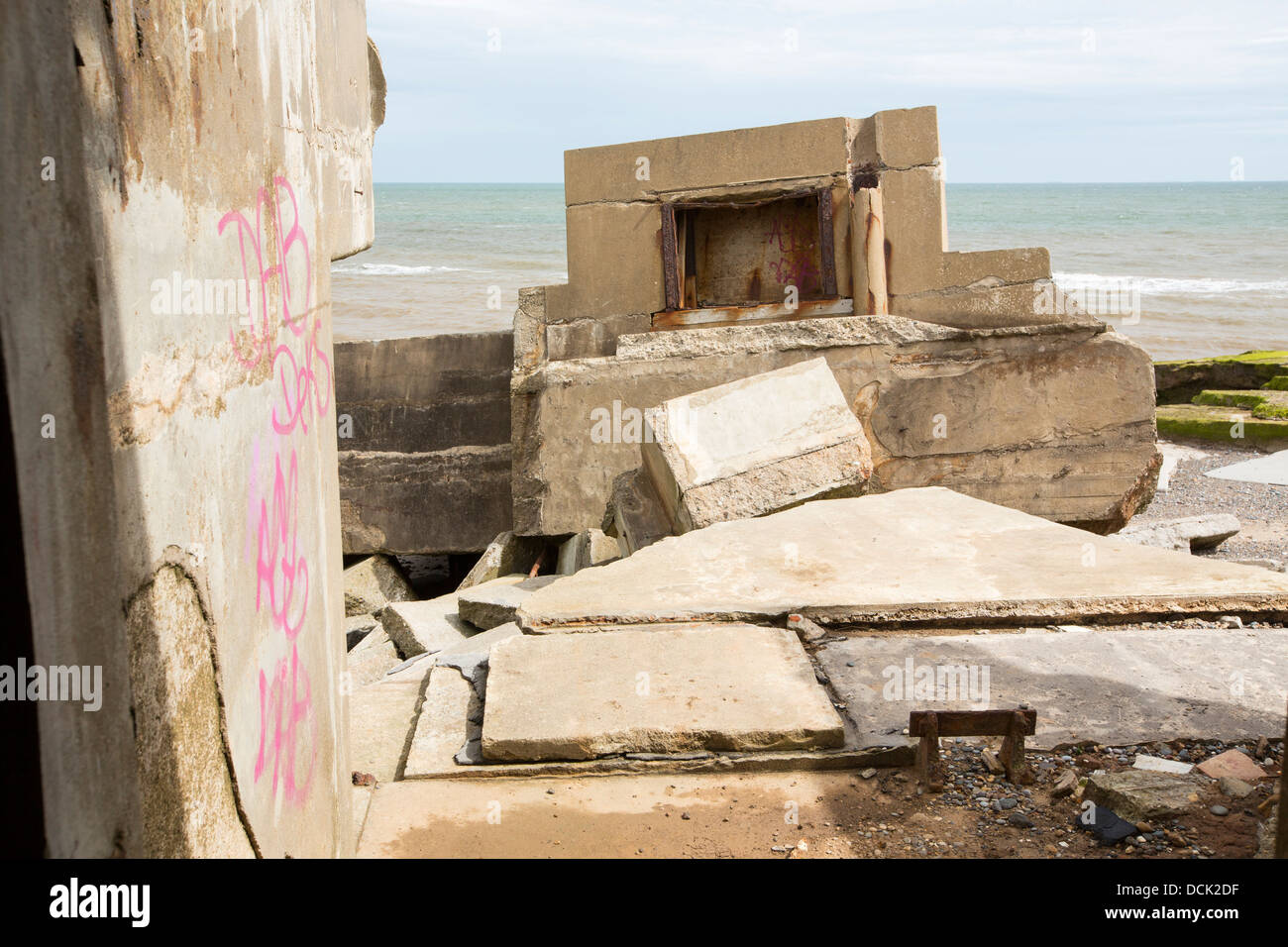 The Remains of a gun emplacement at the Godwin battery on the beach at ...