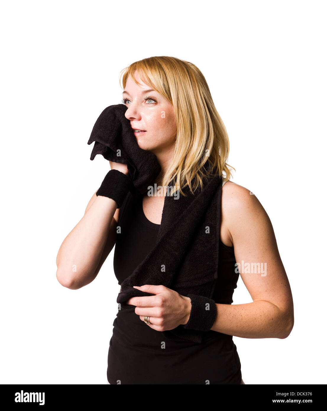 Girl drying herself with a towel Stock Photo - Alamy