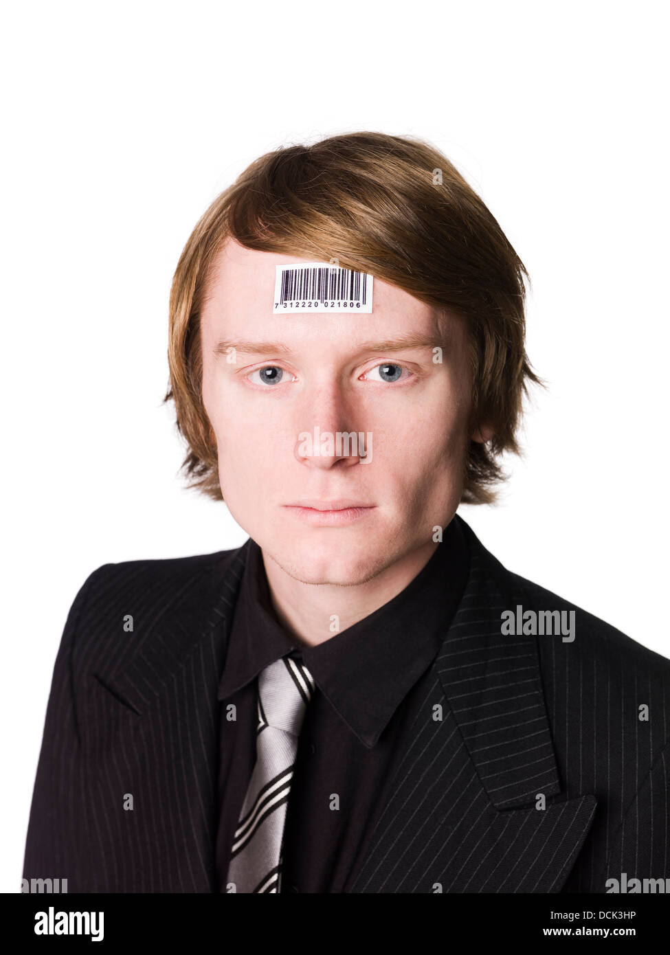 Man with a bar code in his face Stock Photo - Alamy