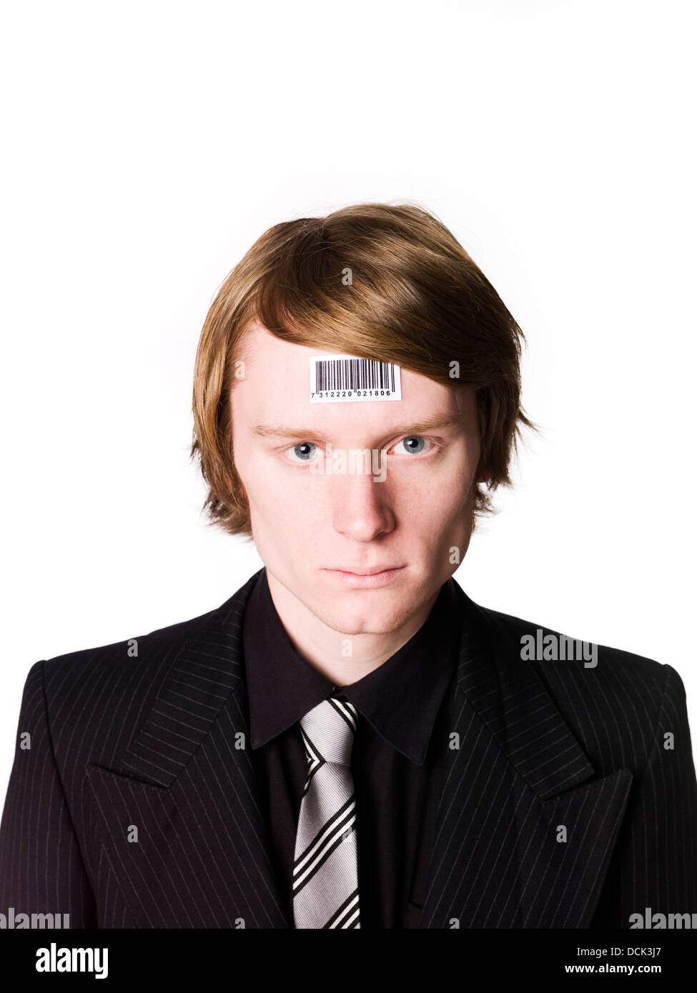 Man with a bar code in his face Stock Photo - Alamy
