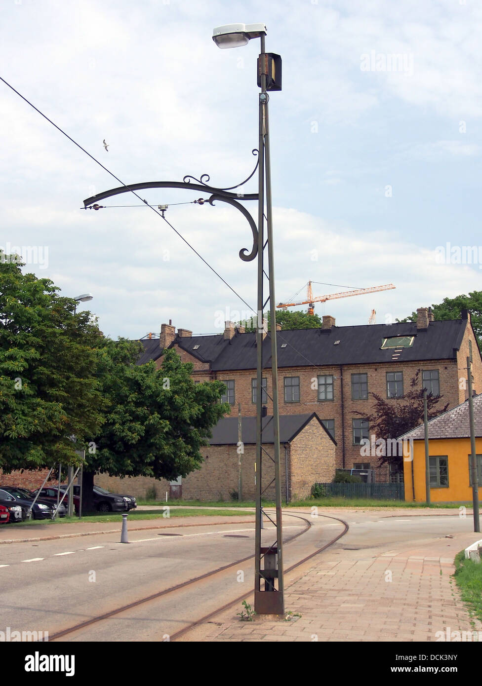 The overhead line of an old tram in Malmö, Sweden, is a notable feature ...