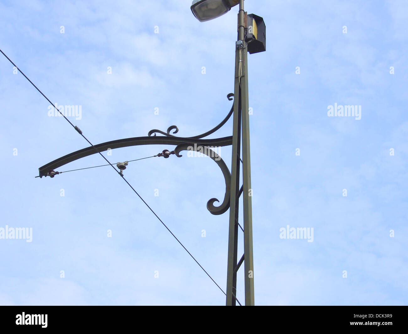 An old tram overhead line in Malmö, Sweden, showcases the historic ...