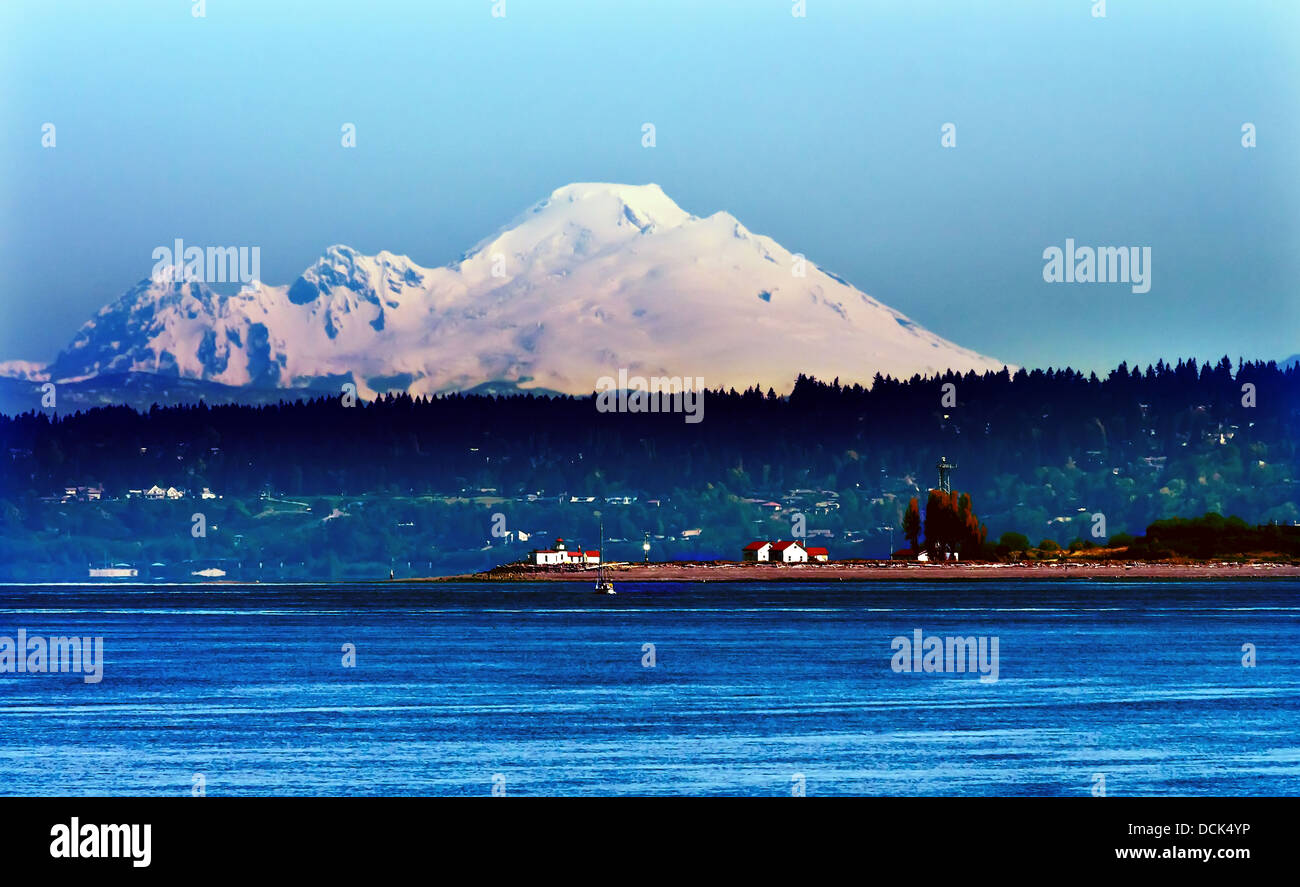 Mount Baker Puget Sound Snow Mountains LIghthouse Washington State ...