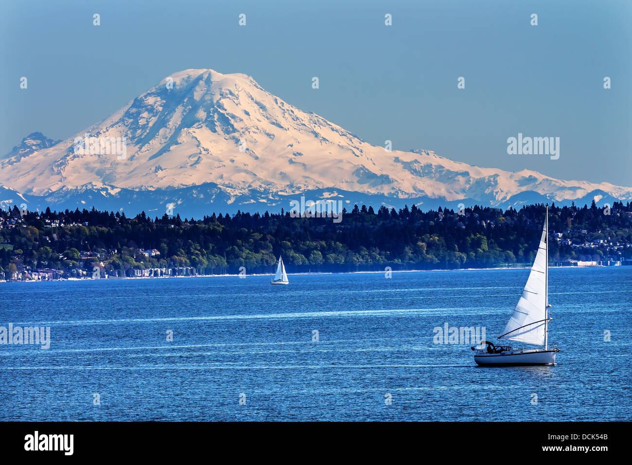 Mount Rainier Puget Sound North Seattle Snow Mountain Sailboats ...