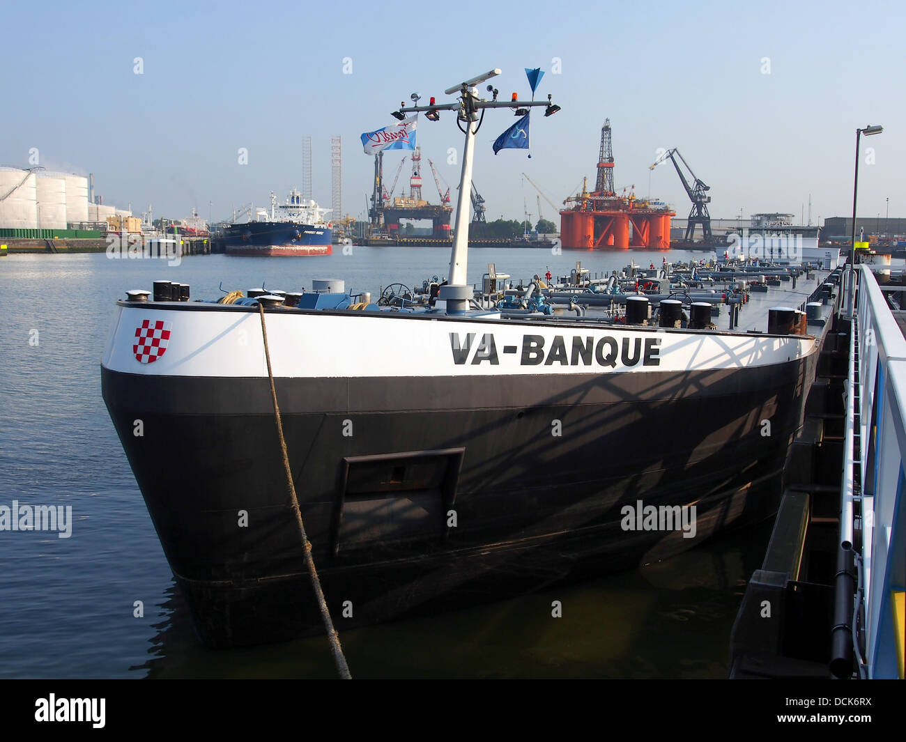 The VA-BANQUE ENI is an oil tanker vessel seen transporting cargo. This ...