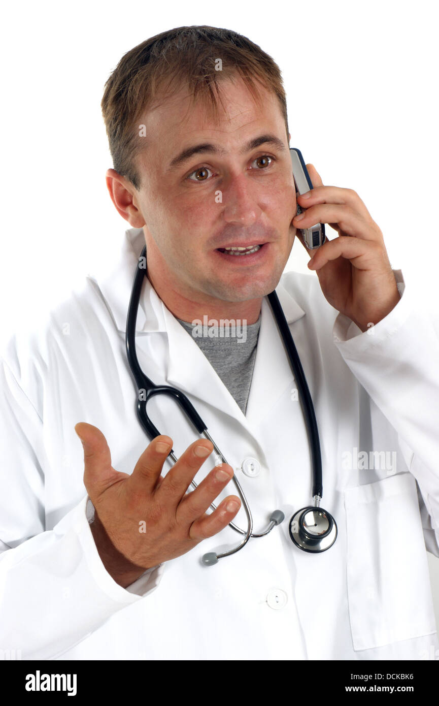 medical staff gestures during a phone call Stock Photo - Alamy