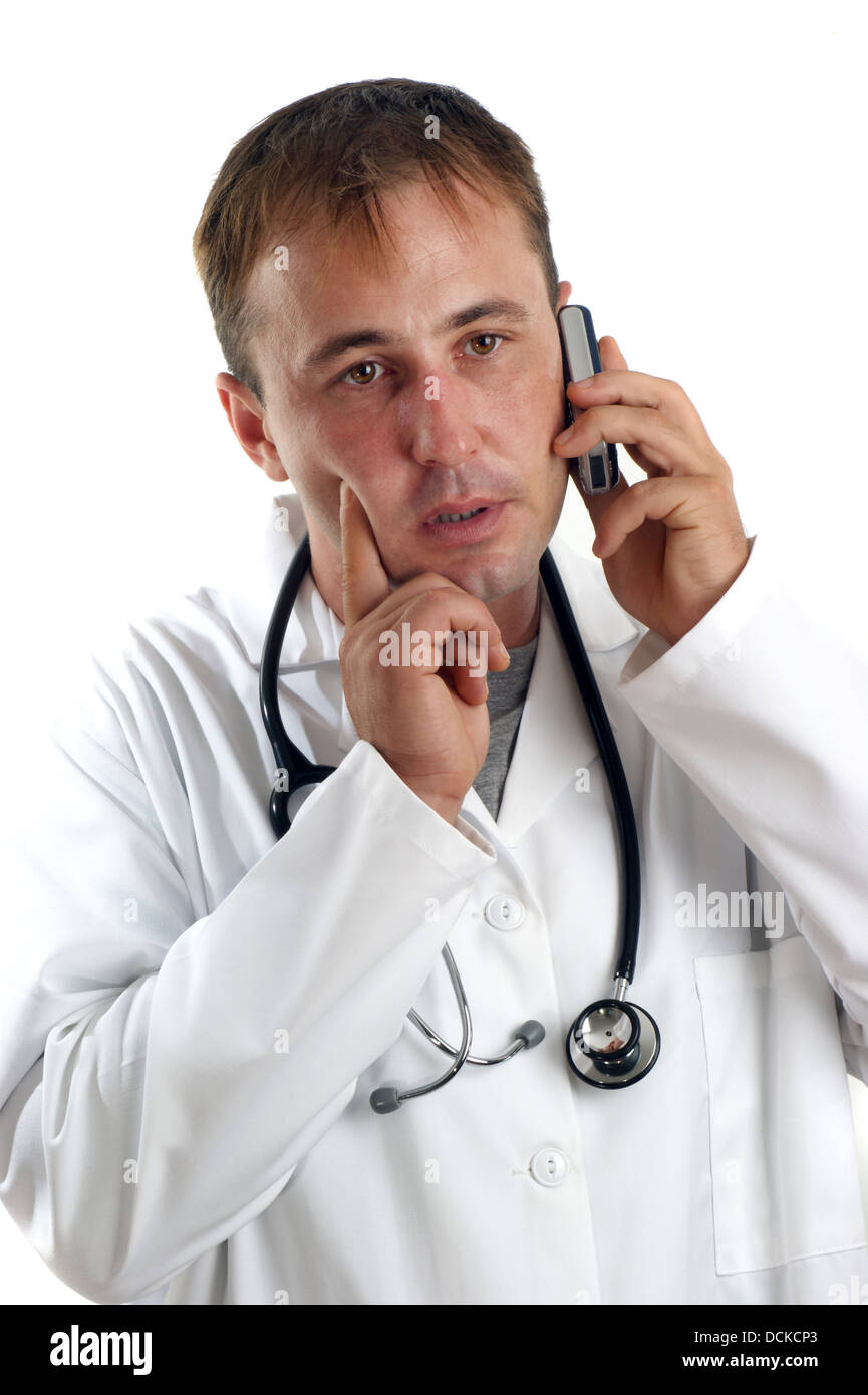medical staff gestures during a phone call Stock Photo - Alamy
