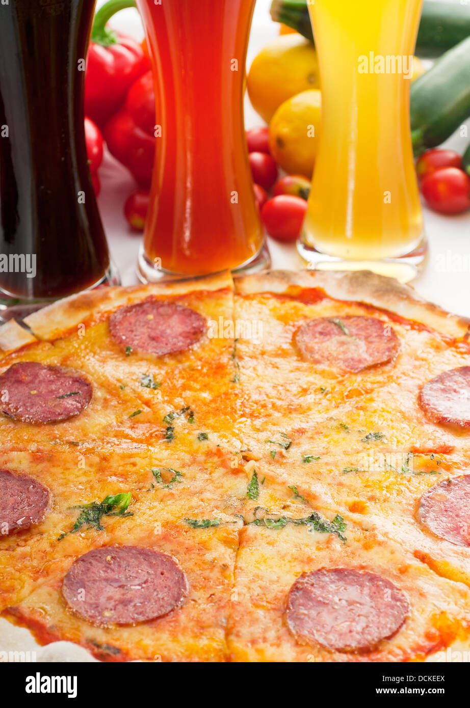 Italian original thin crust pepperoni pizza Stock Photo - Alamy