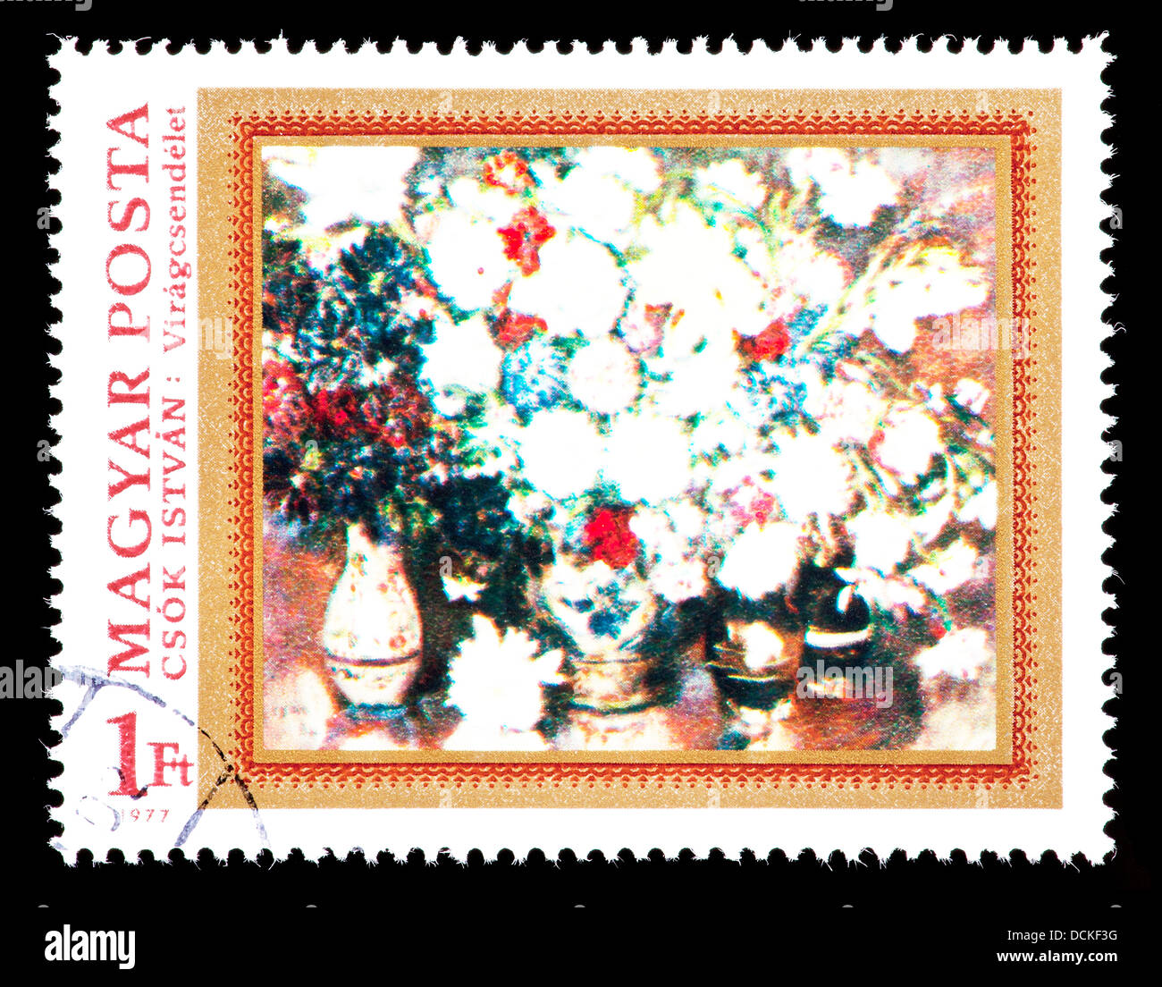 Postage stamp from Hungary depicting a painting of flowers by Istvan ...