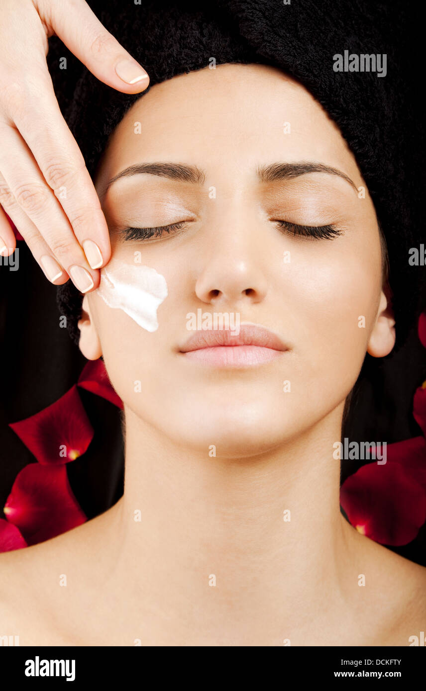 Female face cream care Stock Photo - Alamy