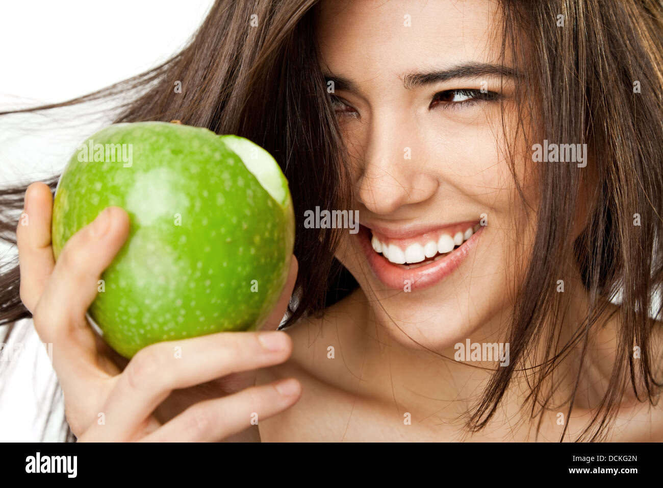 smiling female face apple Stock Photo - Alamy