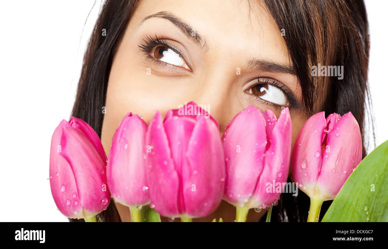 beautiful female face tulips Stock Photo - Alamy