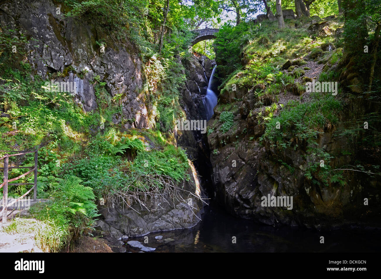 Aira Force waterfall above Ullswater in the Lake District National Park ...