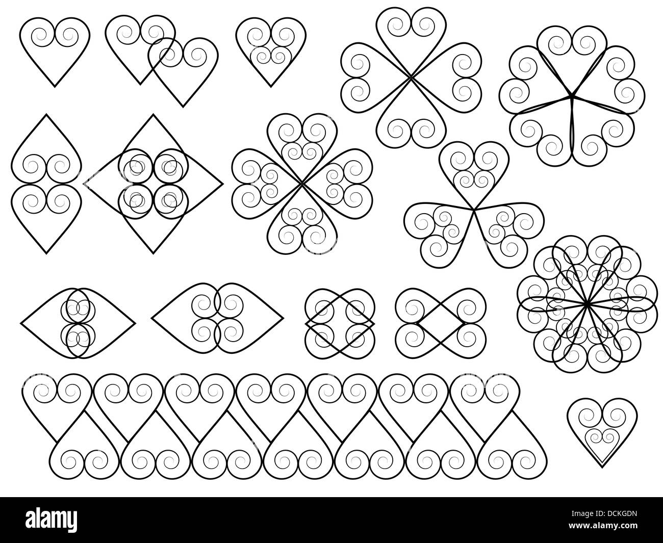 set of vintage decorative elements made of hearts Stock Photo - Alamy