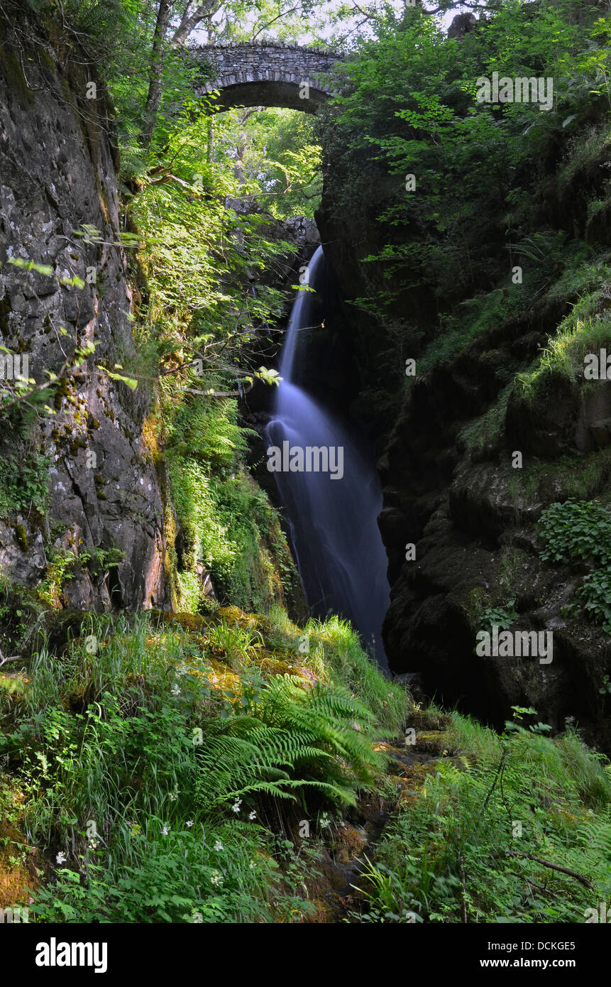 Aira Force waterfall above Ullswater in the Lake District National Park ...
