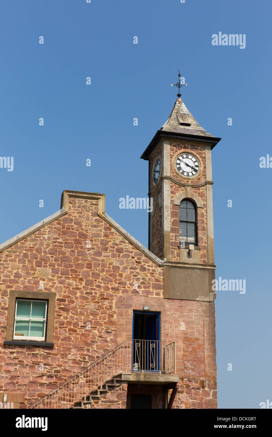 Clock tower in blue sky at Kingsand Cornwall England uk Stock Photo - Alamy