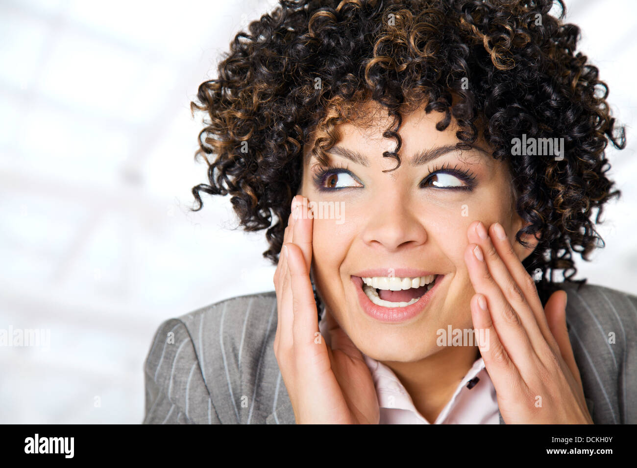 excited woman face Stock Photo - Alamy