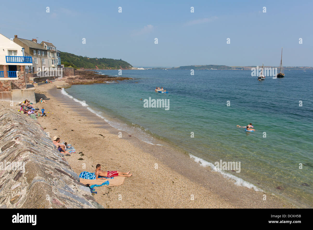 Kingsand Cornwall next to Cawsand, with people enjoying the sandy beach ...