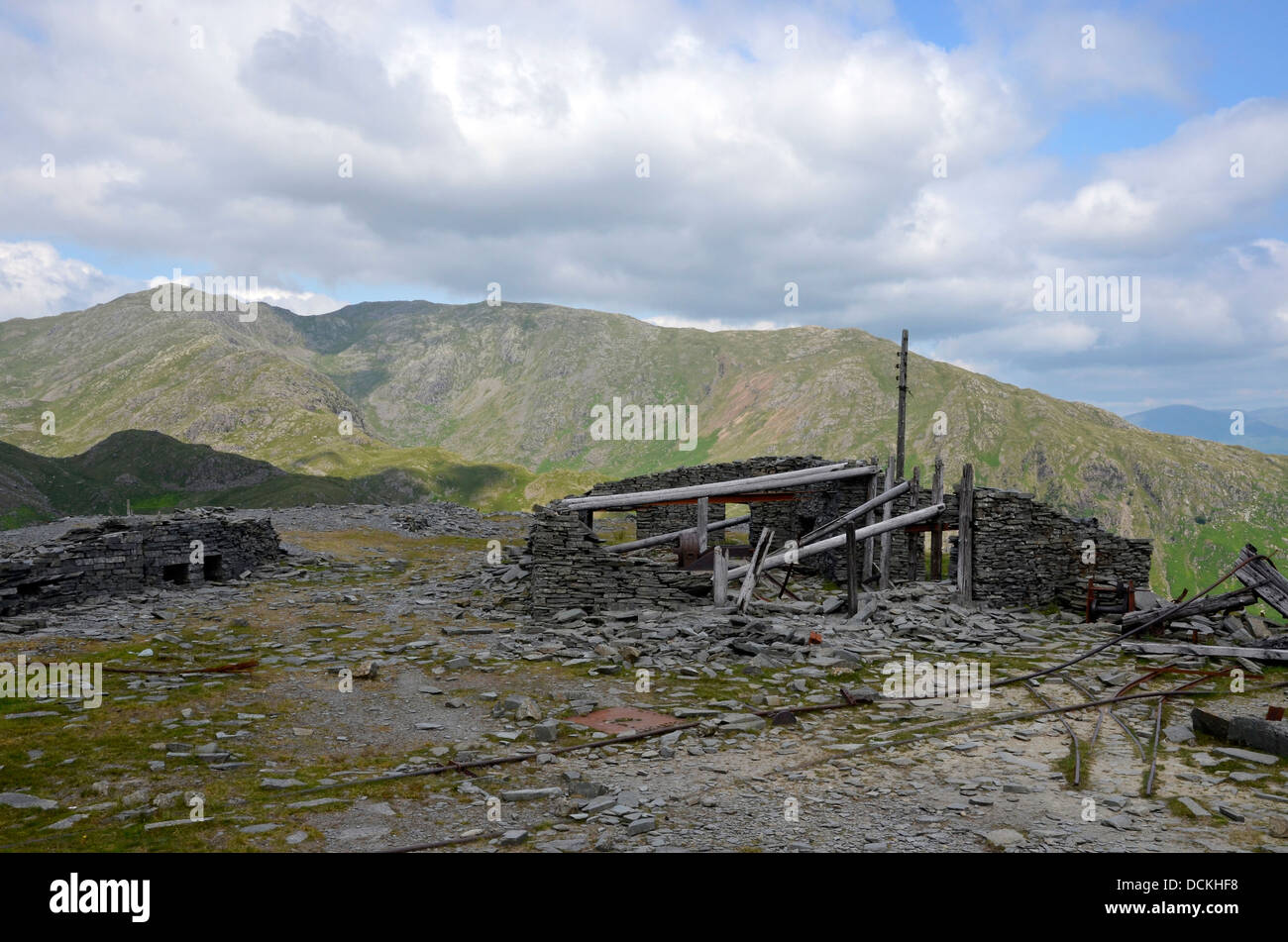 Old mine waste tips or spoil heaps on the flanks of Coniston Old man in ...