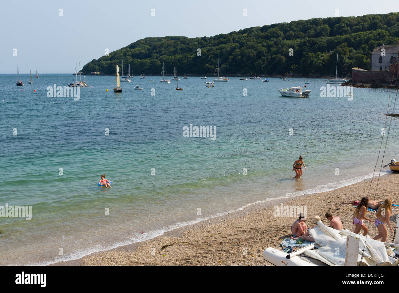Kingsand beach Cornwall next to Cawsand, with people enjoying the sand ...
