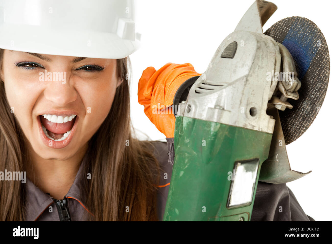 worker screaming grinder Stock Photo - Alamy