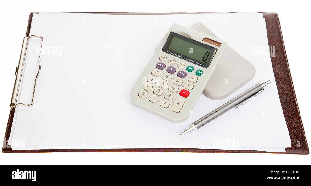 calculator pen and a blank sheet Stock Photo - Alamy