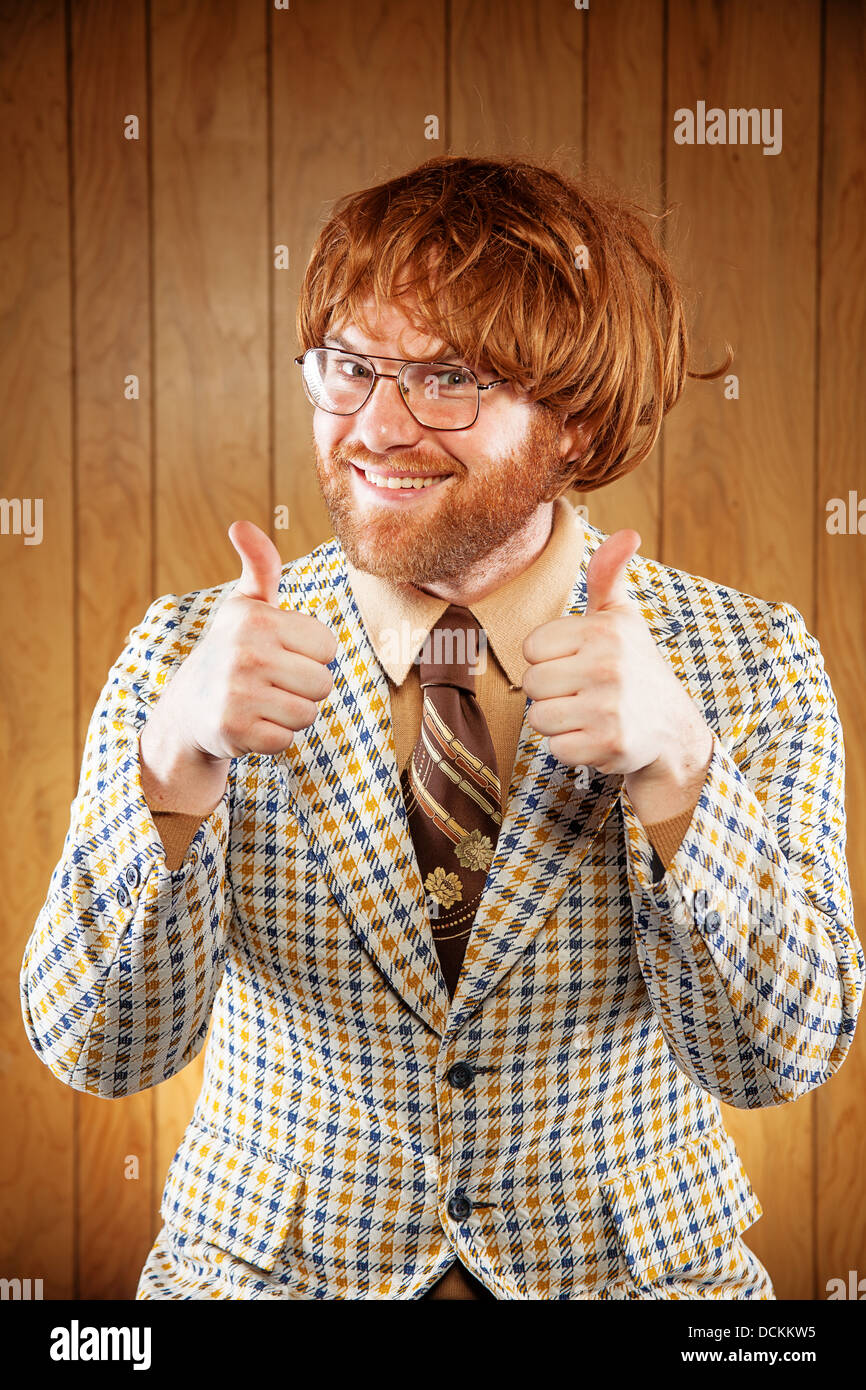 Happy Nerdy 60s Game Show Host Giving 2 Thumbs Up Stock Photo - Alamy