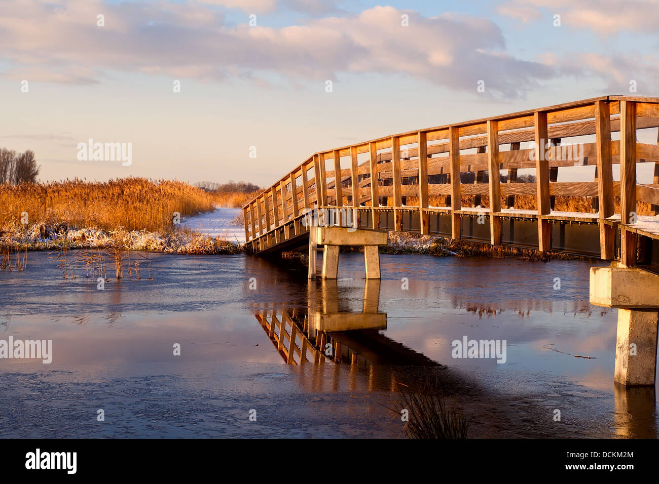 wooden bridge over river Stock Photo - Alamy