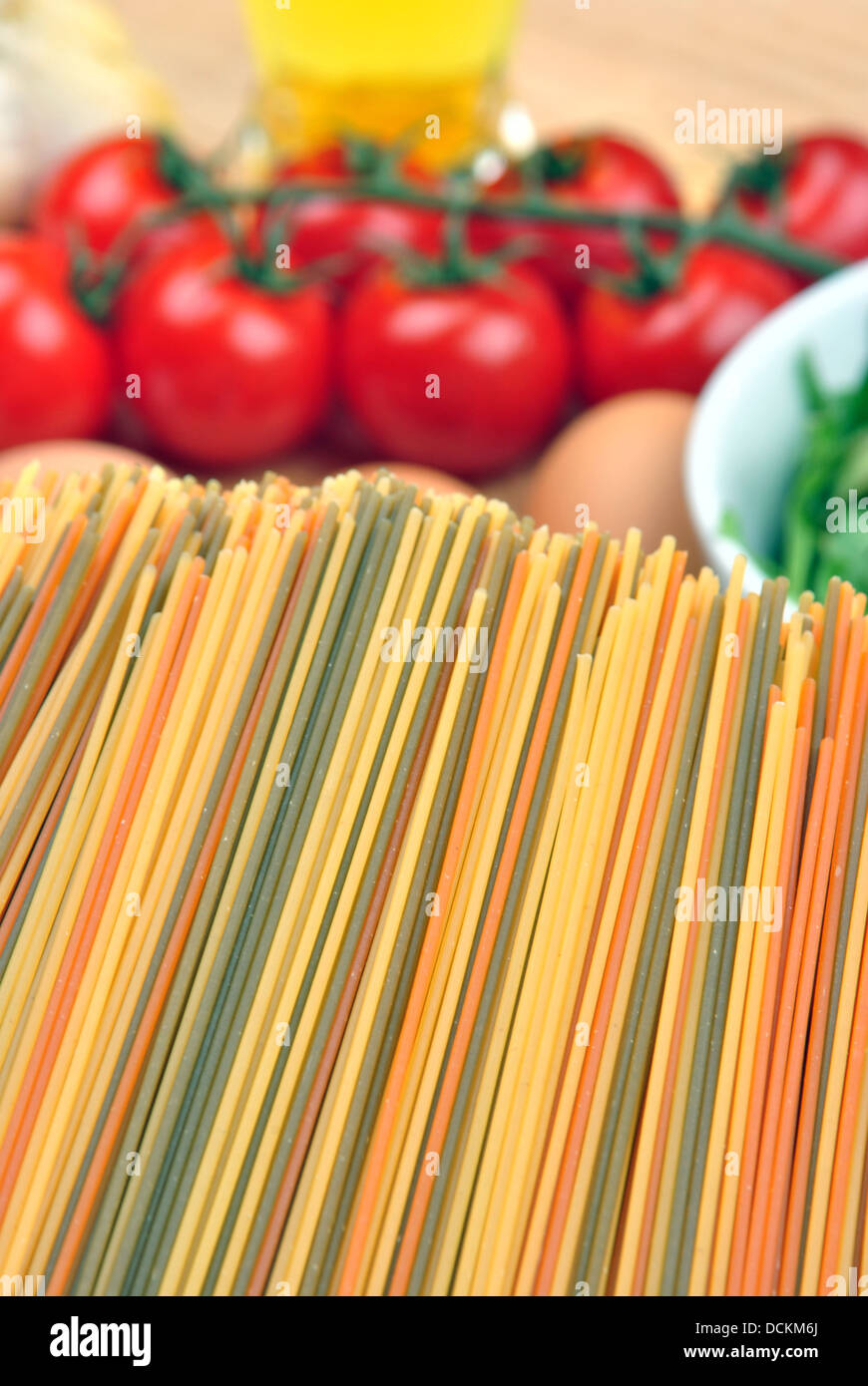some home made raw spaghetti in different colour Stock Photo - Alamy