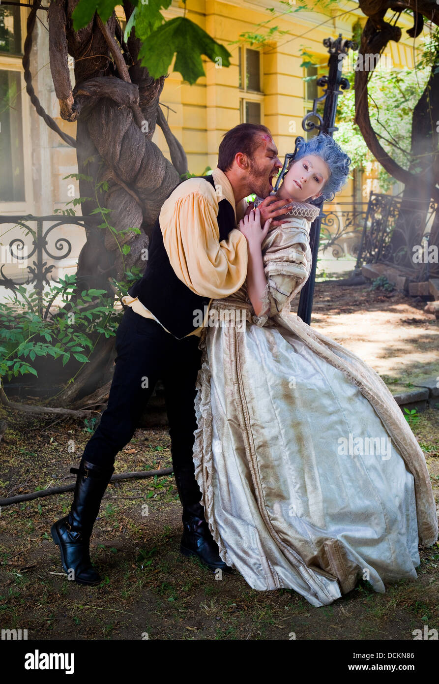 vampire attacking medieval woman Stock Photo - Alamy