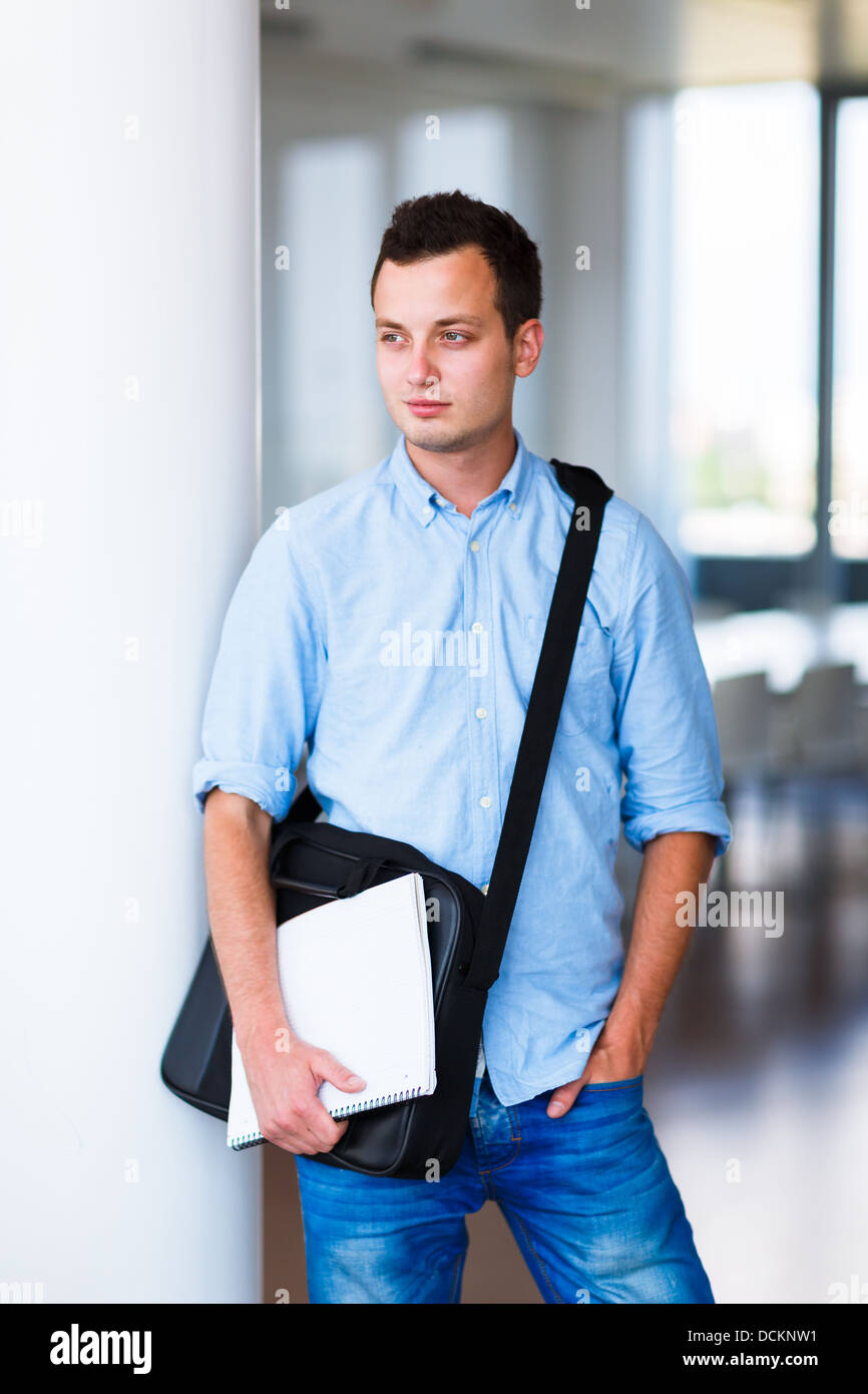 Handsome college student on campus (shallow DOF color toned ima Stock ...