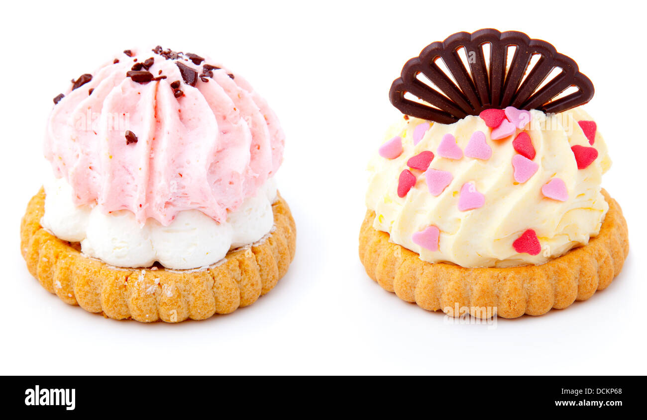 two cake with pink hearts, on white background Stock Photo - Alamy