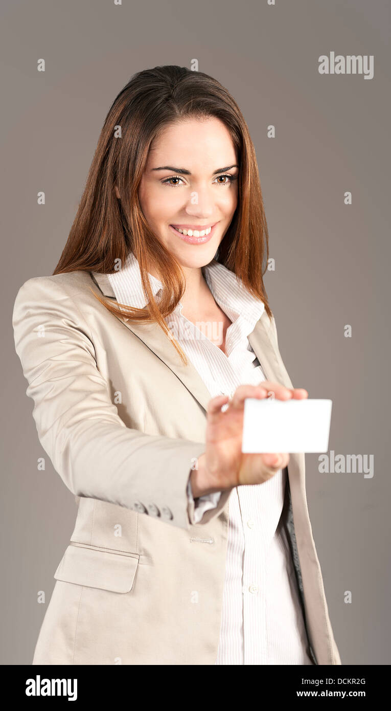 Woman Showing A Business Card High Resolution Stock Photography and ...