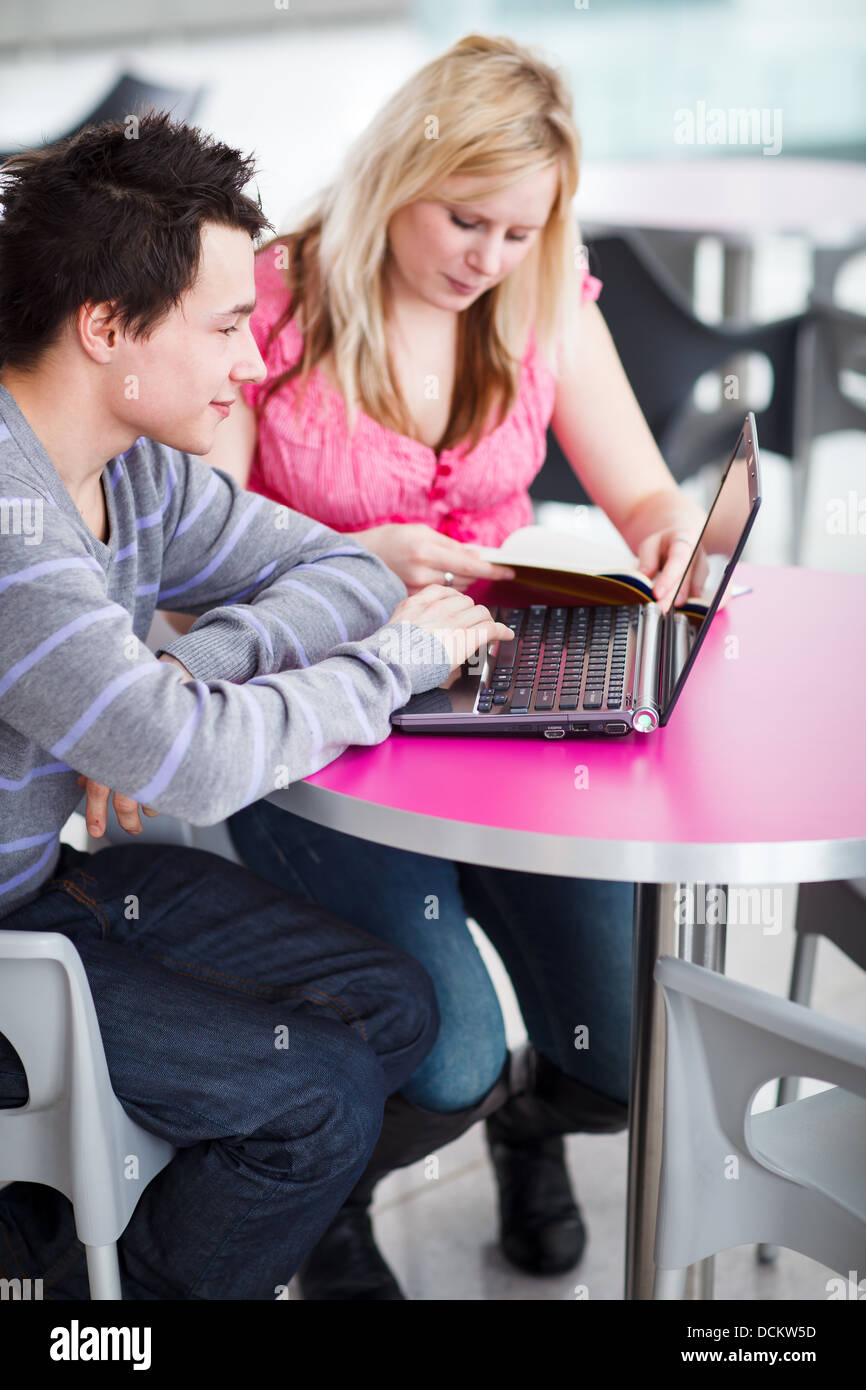 Two college students having fun studying together Stock Photo - Alamy