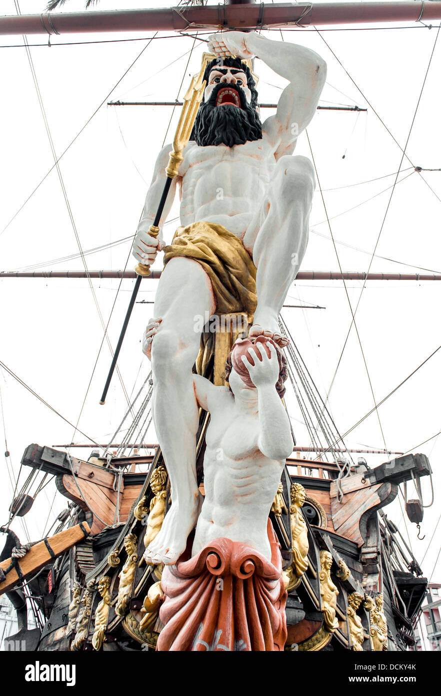 Detail of Galeone Neptune ship Stock Photo - Alamy