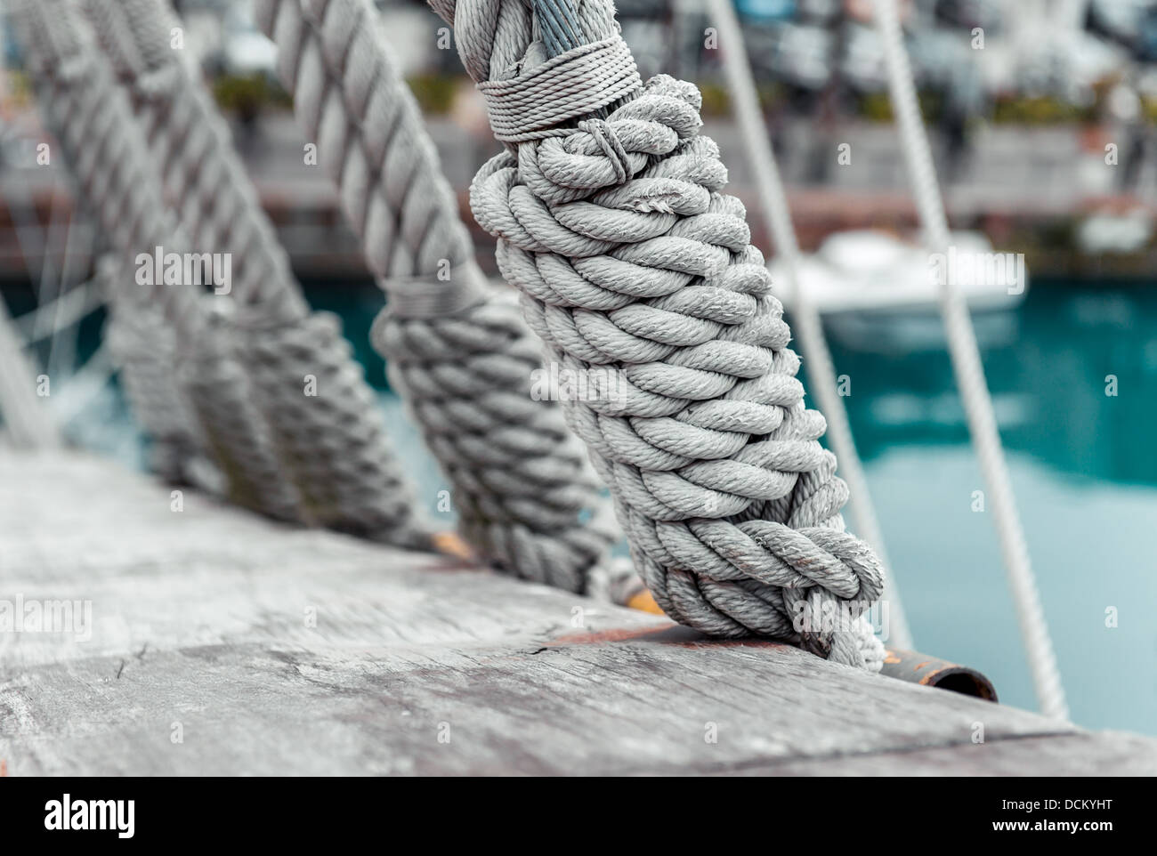 Ropes on a sailing ship Stock Photo - Alamy
