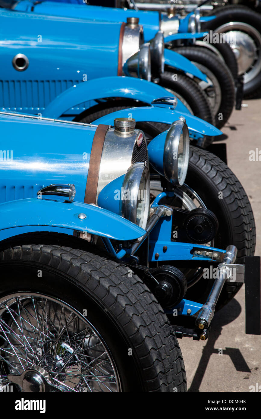A row of French racing blue Bugatti Type 37 Classic Racing Cars in ...