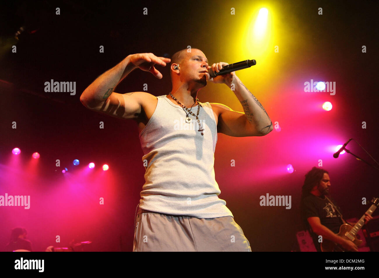 Rene Joglar, aka Residente, of Calle 13 performing live at the Best Buy ...