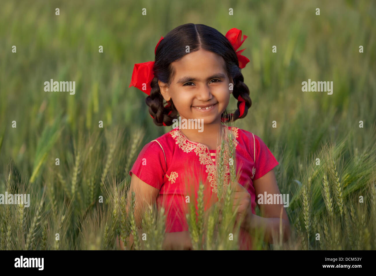 Portrait of a happy Indian girl holding wheat stalks Stock Photo - Alamy