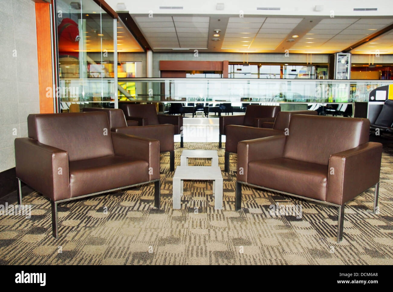 Seats and tables at the airport Stock Photo - Alamy