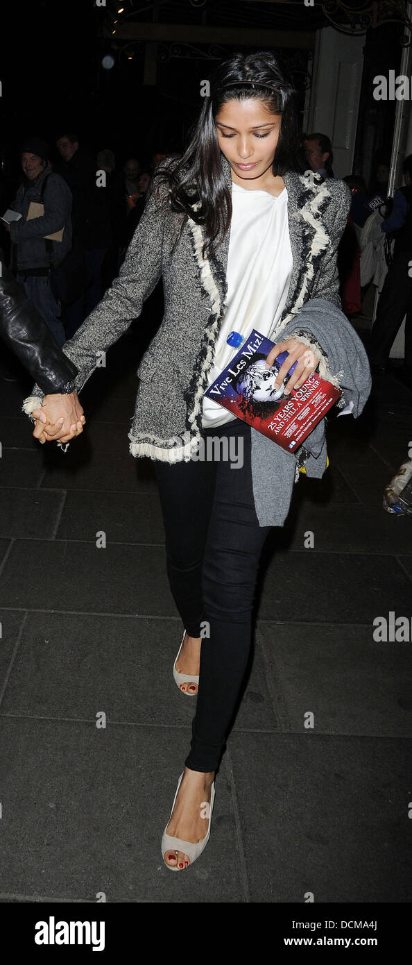 Freida Pinto leaving Crazy For You Show at the Novello Theatre, London ...