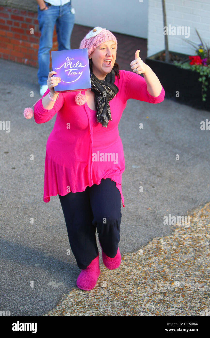 X factor Finalist Sami Brookes looks pleased with her gift of a box of ...