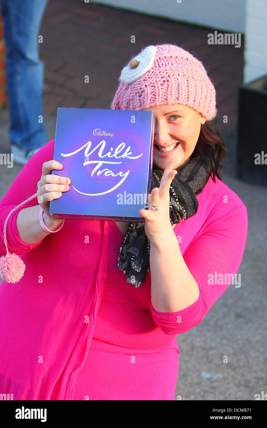 X factor Finalist Sami Brookes looks pleased with her gift of a box of ...