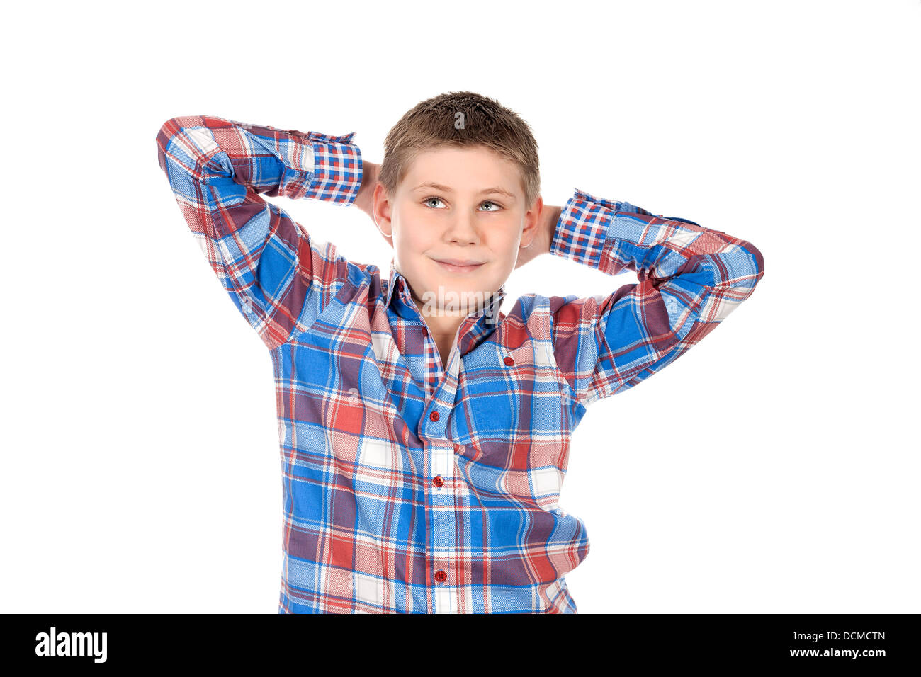 cute fashion relaxed boy on white background Stock Photo - Alamy