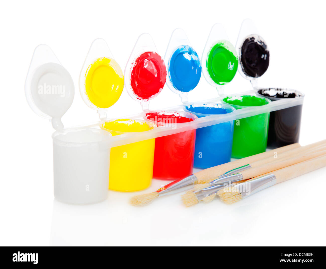 Water based paints and brush, isolated on a white background Stock ...