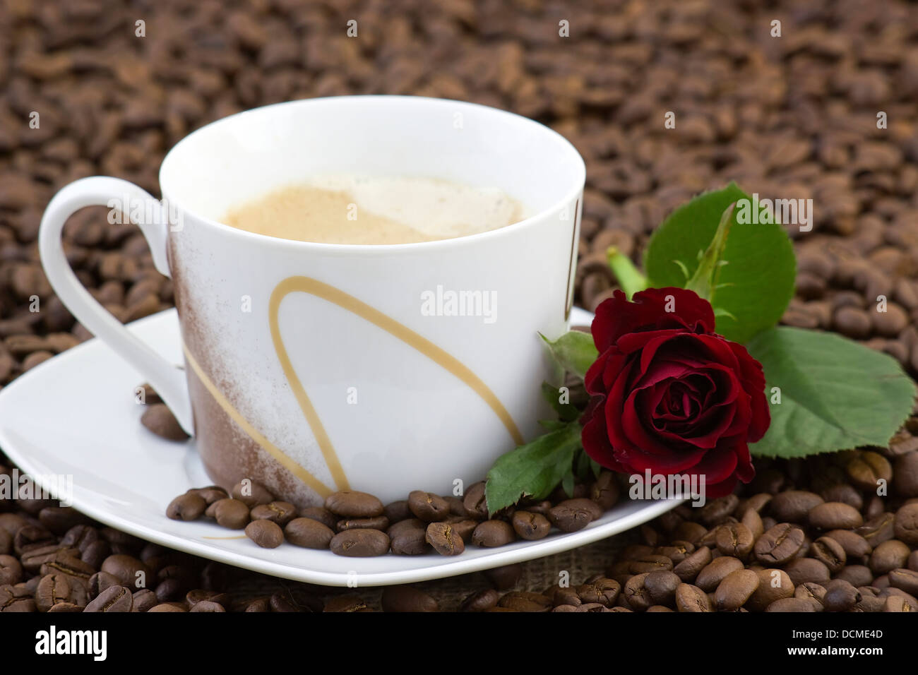 cup of coffee and red rose Stock Photo - Alamy