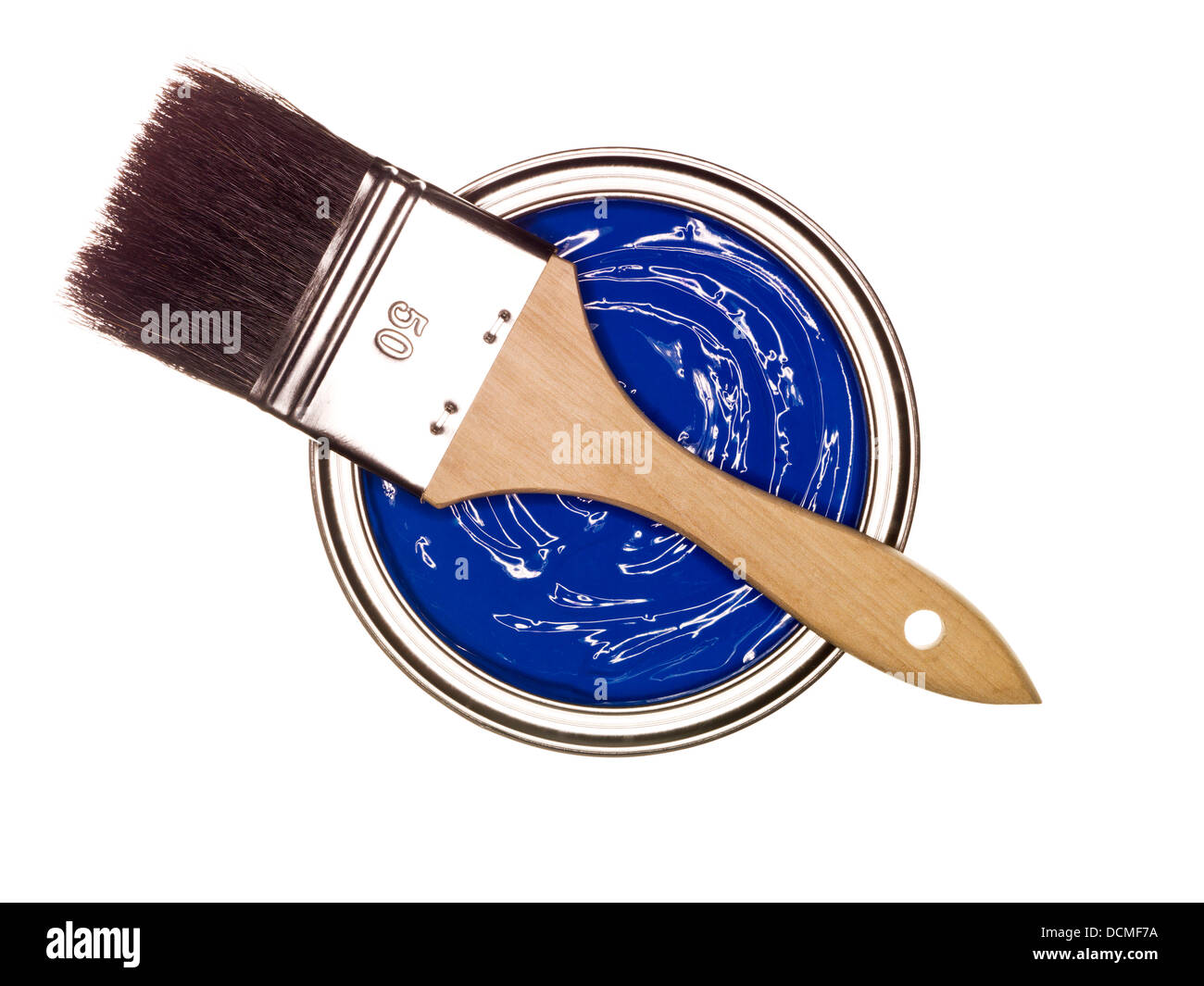 Blue Paint can with brush Stock Photo - Alamy