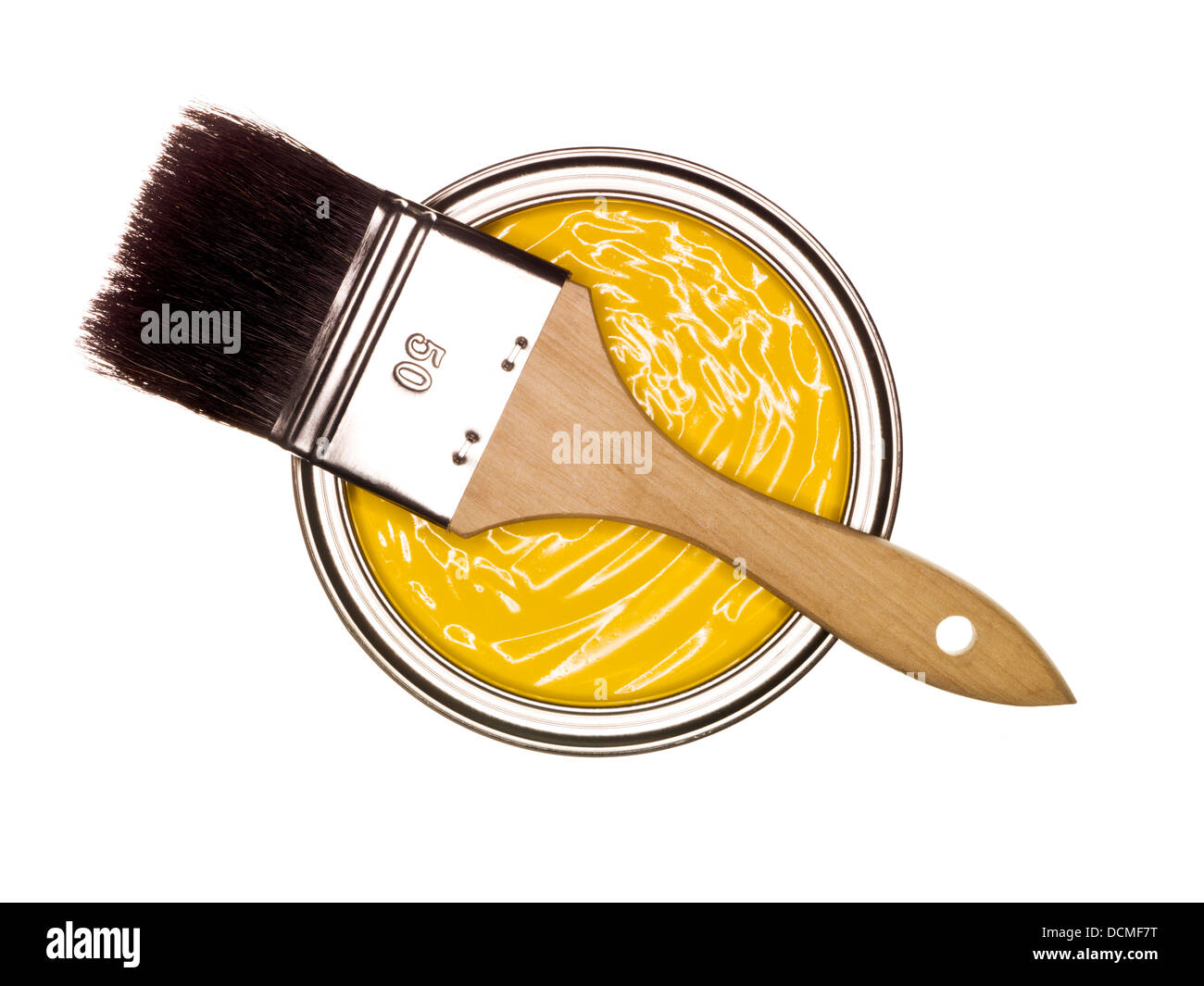 Yellow Paint can with brush Stock Photo - Alamy