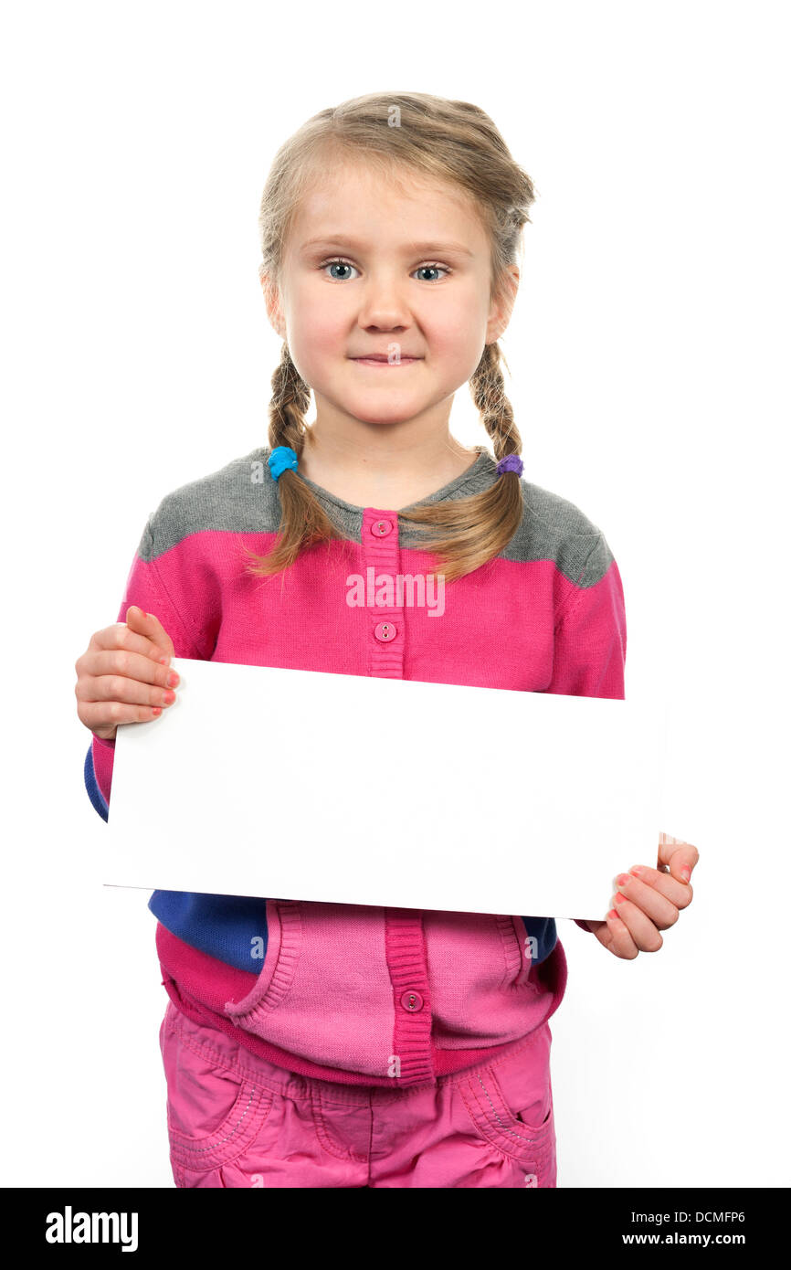 cute girl standing with empty horizontal blank in hand Stock Photo - Alamy