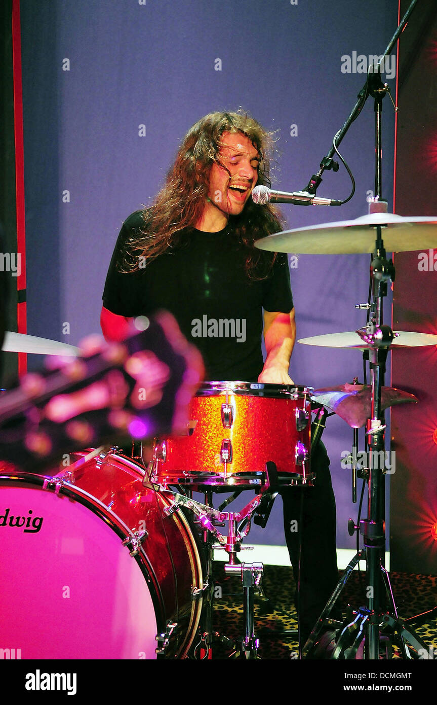 Drummer Grant Wilson of rock group The Click Clack Boom performs after ...